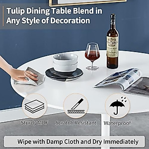 ANDORON Round Dining Table, 42 Inches Kitchen Tulip Table for 4-6 People with MDF Top and Metal Base, Modern Circle End Table Leisure Coffee Side Table (White, 42")