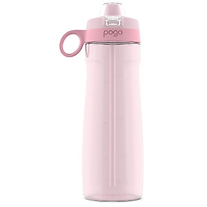 Pogo BPA-Free Tritan Plastic Water Bottle with Soft Straw, 32 Oz, Pink Satin