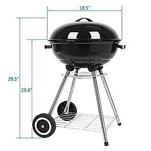 18inches Round Charcoal Burner BBQ Grill Stove with Bottom Shelf Black Sturdy Heavy Duty Durable Portable Versatile Easy to Clean Adjustable for Home Outdoor Camping Travel Party Patio Backyard Garden