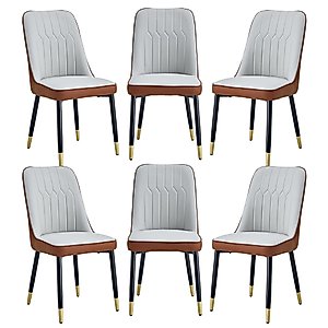 CASAXOHI Modern Dining Chairs Set of 6,Leather Dining Chairs Set of 6 with Gold and Metal Legs High Back,Mid Century Modern Kitchen Dining Room Chairs for Living Room,Chairs Set for 6