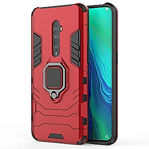 Compatible with Oppo Reno 10X Zoom Case, Metal Ring Grip Kickstand Shockproof Hard Bumper (Works with Magnetic Car Mount) Dual Layer Rugged Cover for Oppo Reno 10 X Zoom (Red)