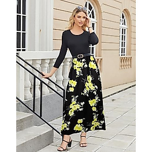 Supnier Women's 3/4 Sleeve Dresses Long Ladies Floral Maxi Dress with Pockets (P5, Small)