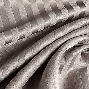 Kingform Satin Silk Pillowcases for Hair and Skin, Set of 2 Standard Pillow Cases, Soft Silky Pillow Covers with Envelope Closure (Standard, Light Grey Striped)