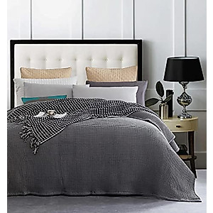 Filament Alley 100% Cotton Waffle Weave Bed Blanket Charcoal Grey Full Queen 90x90 Inch Breathable Lightweight Comforter Throw Blanket Travel Throw Blanket Couch Bed Sofa