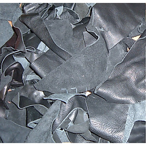 REED Scraps - 2 Pound Leather from Garment Cutting Mostly Black Color, 2 lb.