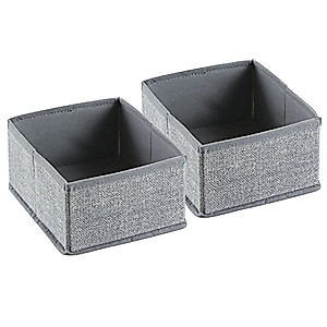 mDesign Rectangular Soft Fabric Dresser Drawer and Closet Storage Organizer Bin for Lingerie, Bras, Socks, Leggings, Clothes, Jewelry, Scarves - Textured Print - 2 Pack - Gray