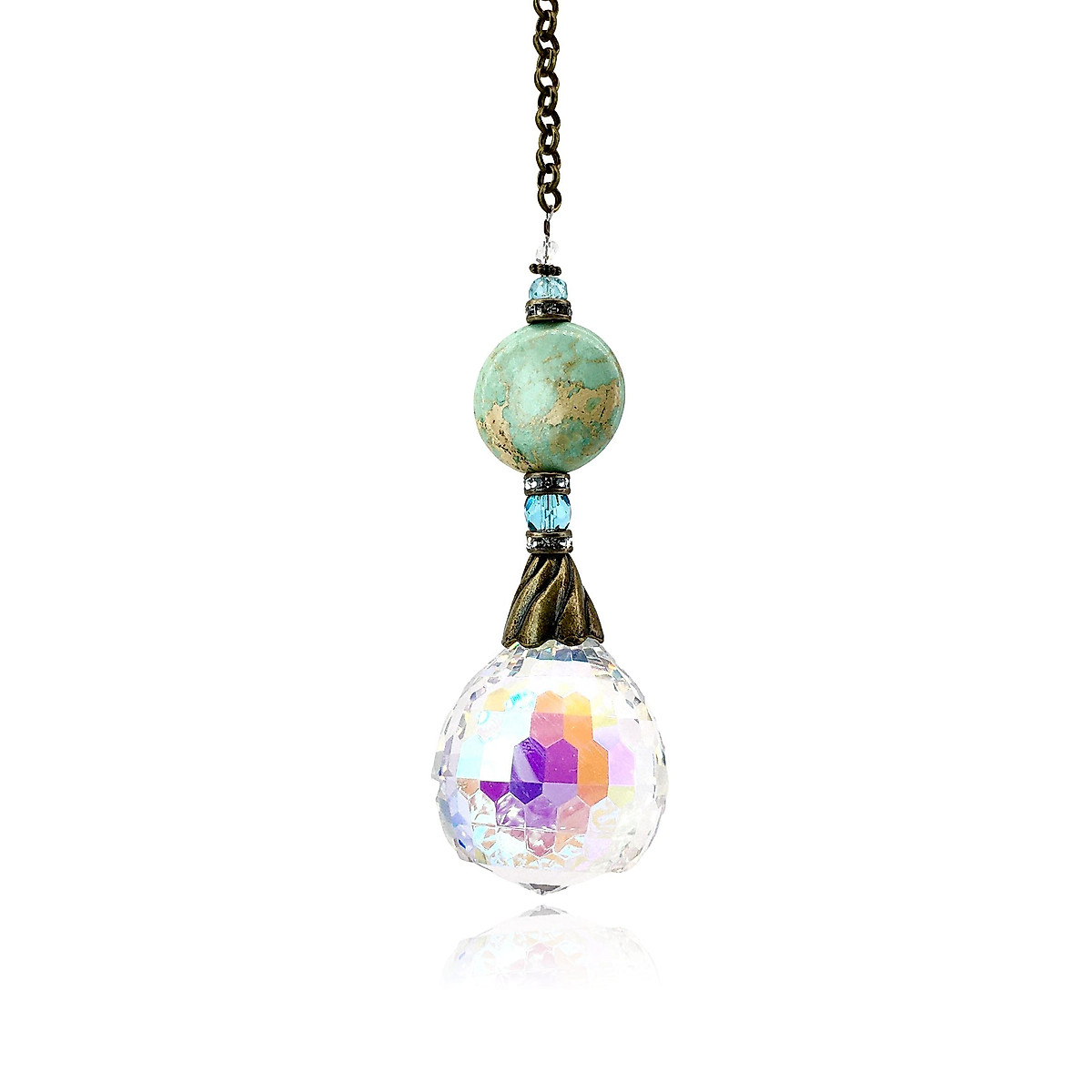 Handmade, Boho Crystal Sun Catcher, Jasper Gemstone, (30mm) Crystal Hanging for Windows, Ornament, Car Charm, Garden, Gift, Family, Mom, Aunt, Grandma (Length: 11.5 inches) | 2 Dirty Birds Boutique