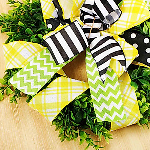 2 Rolls 10 Yards Horizontal Stripe Wired Ribbon Burlap Ribbon for Wreath, Bows Decor (Black)