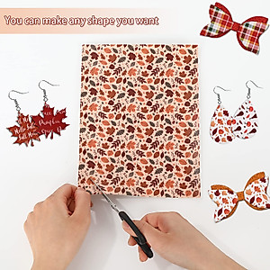 AnyDesign 14Pcs Thanksgiving Faux Leather Sheets Pumpkin Maple Leaf Plaid Stripe Printed Synthetic Leather Fabric Glitter Orange Red Gold Leather for Autumn Harvest Thanksgiving DIY Craft, 6.3 x 8.3"