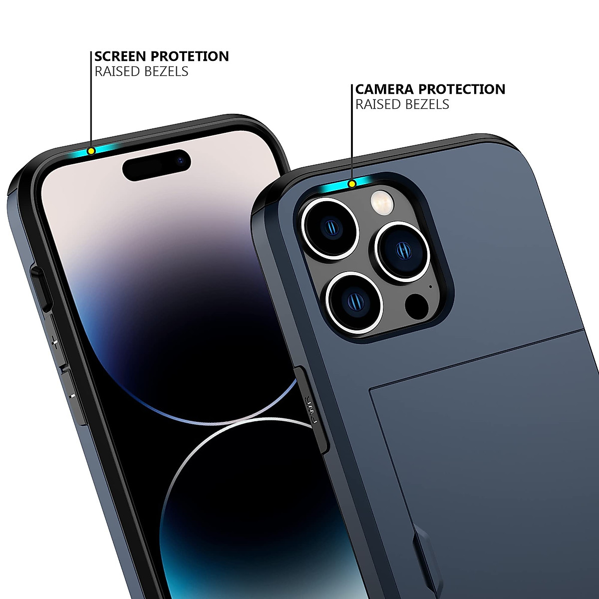 Nvollnoe for iPhone 14 Pro Max Case with Card Holder Heavy Duty Protective Dual Layer Shockproof Hidden Card Slot Slim Wallet Case for iPhone 14 Pro Max for Women&Men(Blue)