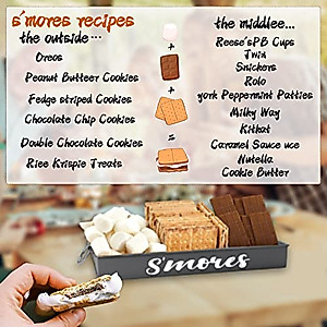 Webake Smores Tray with Food Tongs, Grey S'Mores Station Farmhouse S'Mores Bar Holder with Handles Rectangle Divided Metal Serving Tray