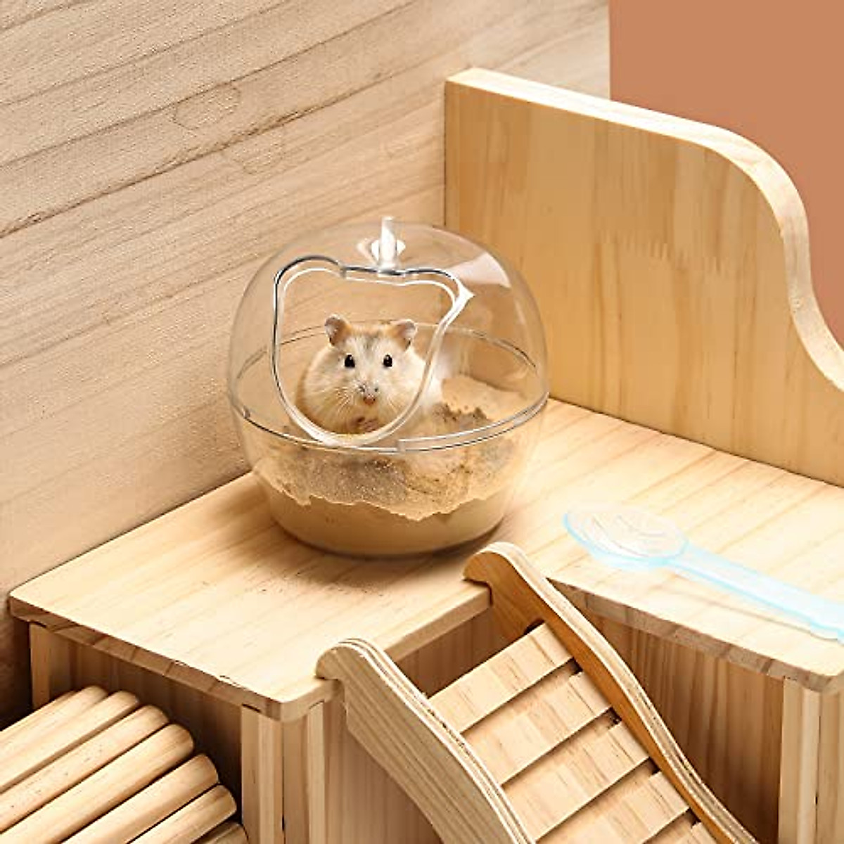 small pet Hamster Sand Bath Container, Transparent Plastic Toilet with Sand Scoop Set, Bath tub Bathroom Special Animals Cage Accessories