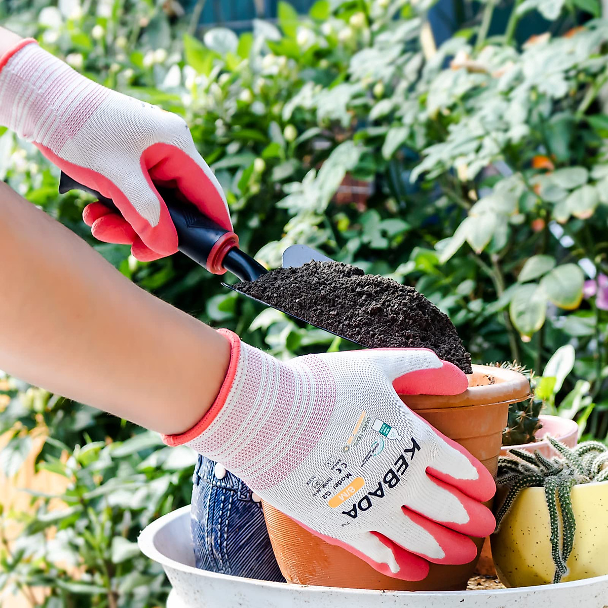 Kebada Gardening Gloves for Women, 6 Pairs Latex Coated Yard Gloves, Micro-Foam Textured Coating on Palm & Fingers, Breathable Womens Work Gloves, High Visibility, Medium, Aqua & Red