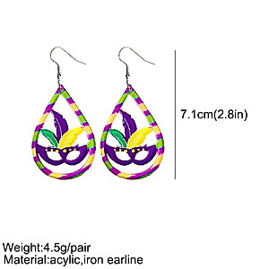 Zhang shine Mardi Gras Dangle Earrings for Women, Carnival Parade Theme Hollowed Out Drop Earrings, Mardi Gras Acrylic Earrings for Party Holiday Mardi Gras Gifts
