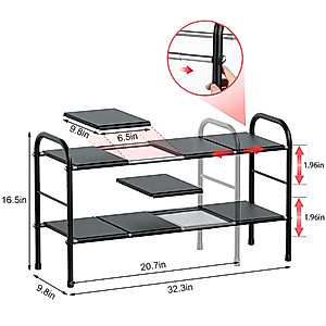 WonCherry Expandable Under Sink Organizers, 2-Tier Kitchen Bathroom Cabinet Storage Counter Shelf, Shoe Storage Rack with 8 Removable Plastic Boards for Kitchen, Bathroom, Pantry, Entryway, Closet