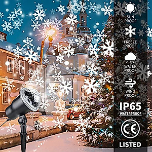 Christmas Projector Light Outdoor, Snowflake Projector Lights Indoor, Holiday Lights with Remote Control, Waterproof LED Snowfall Projection Lamp for Christmas Theme Party, Patio, Garden Decoration