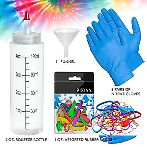 Rit Dye Accessory Kit - Navy Blue, Denim Blue, Royal Blue, Black, Pixiss Tie Dye Accessories Bundle with Rubber Bands, Gloves, Funnel and Squeeze Bottle - Vibrant Fabric Dye Kit for DIY Projects
