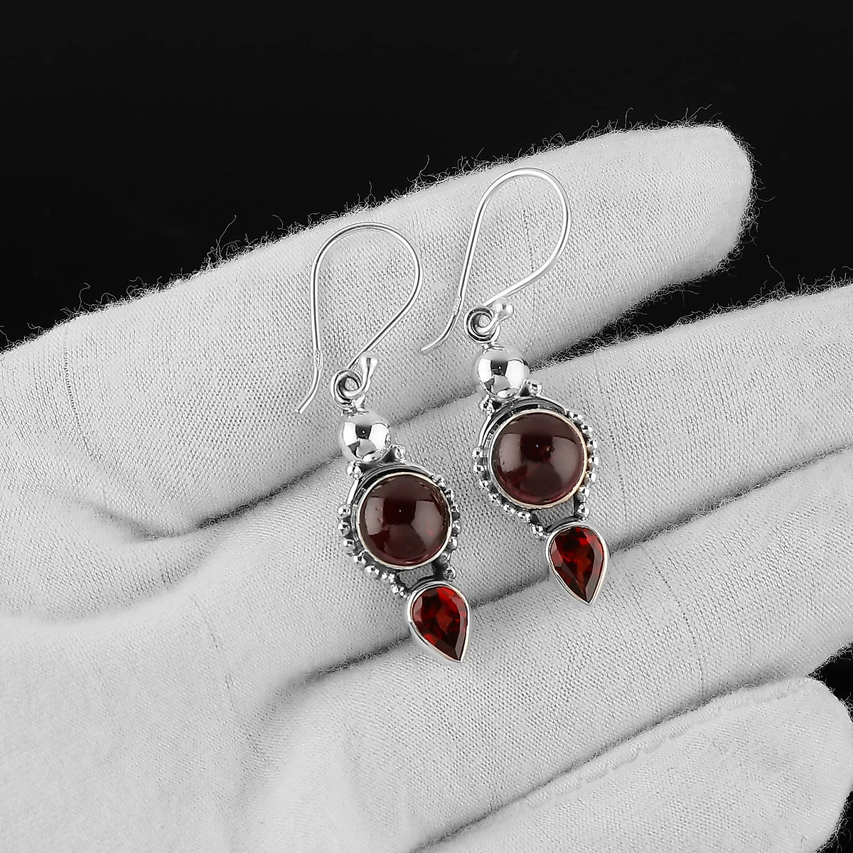 Natural Red Garnet Brilliant Cut Pear Gemstone Earrings 925 Sterling Silver Filigree Dangle Earrings Women Bohemian Handmade Jewelry Birthstone Elegant Minimalist Bridal Earring Mothers Day Gift