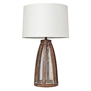 Elegant Designs LT3309-OWD Vintage Farmhouse Wood and Netted 2 Light Table Lamp, Old Wood
