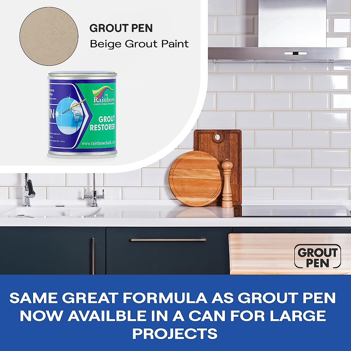 Grout Pen Beige Grout Paint: Waterproof Tile Paint Grout Refresh Restorer for Floor, Kitchen & Bathroom Shower Tiles - Beige - Can Size for Larger Projects - 125ml (4.2oz)