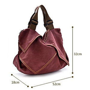 Canvas Sling Purses Large Shoulder Bags for Women with Multi Pockets for Hiking Picnic Travel Handbag (Retro Red)