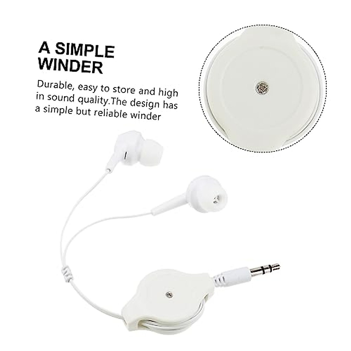 JEWEDECO Ear Buds Wired Ear Headphones Mini Earphone Sound Insulation Ear Plugs in-Ear Earphone Retractable Headset wrap Around Earbuds Headphone wrap White Soundproof Plug Storage