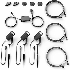 Philips Hue Lily White & Color Outdoor Spot Light Base kit (Hue Hub Required), 3 Spot Lights with Power Supply + Mount, Compatible with Alexa, HomeKit & Google Assistant , Black (New)