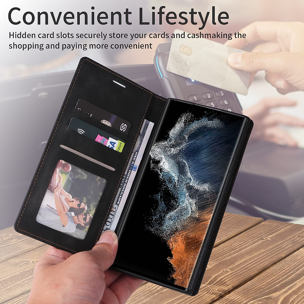 ZZXX for Samsung Galaxy A13 5G Case Wallet with [RFID Blocking] Card Slot Photo Fram Kickstand Magnetic Soft Leather Flip Fold Case for Samsung Galaxy A13 5G Wallet Case(Black-6.5 inch)