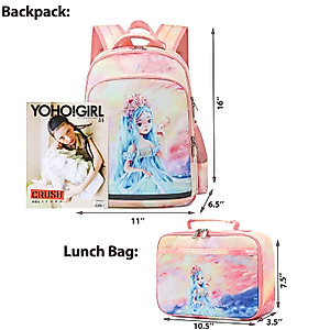 Princess Backpack For Girls,Kids School Backpack Kindergarten Book Bag Set With Lunch Box (Green-Princess)