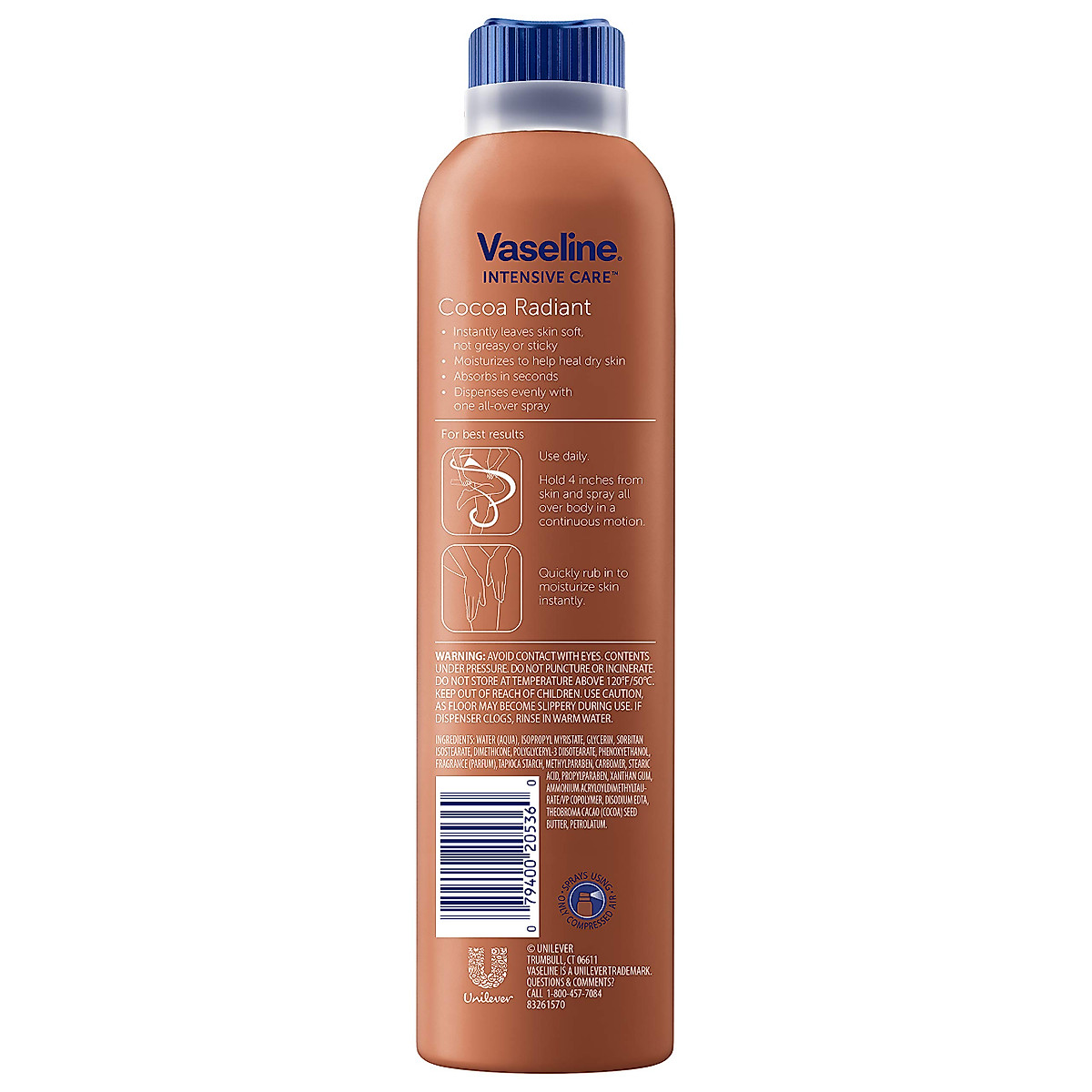 Vaseline Spray & Go Moisturizer, Cocoa Radiant, 6.5 oz (4 Pack)