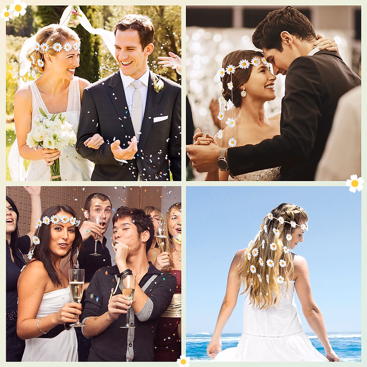 DOCILA Floral Headbands For Women White Daisy Flower Hairbands Boho 60s 70s Hippie Accessories Fairy Crown Party Costume Outfits Headdress