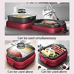 Electric Frying Pan Electric Skillet Multi-Function Two-in- Electric Smokeless Baking Pan Home Barbecue Hot Pot Body Pot
