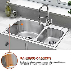 DIRECTUNIT 31.5-inch Drop-in Topmount Kitchen Sink Double Bowl with 2 Holes 18 Gauge Stainless Steel Sink with Silicone Protector Mat, 31.5" x 20.5" x 9"