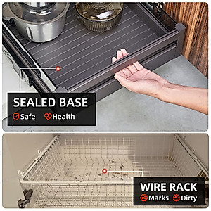 JOMOLA Pull Out Kitchen Cabinet Drawer Roll Out Pantry Shelves Heavy Duty Sliding Tray for Cabinet Full Extension Kitchen Cupboard Slide Out Shelves Organizer with Dividers 17 Inch Wide × 21 Inch Deep