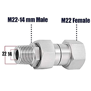 M MINGLE Pressure Washer Swivel Fitting, Metric M22 14mm Thread, Stainless Steel, 4500 PSI