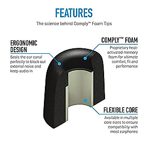 Comply Isolation Noise Cancelling Memory Foam Earphone Tips for Sennheiser HD1 Momentum MIE2, IE 800 S, CX 3.00, 5.00 and 7.00BT, Premium Replacement Earbud Tips, Comfortable Secure Fit(Medium,3 Pair)