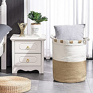 YOUDENOVA 72L Large Woven Laundry Hamper- Tall Laundry Basket for Clothes, Cotton Rope Hamper with Durable Handles, Decorative Brown Laundry Basket for Bedroom and Living Room, 16”W x 22”H