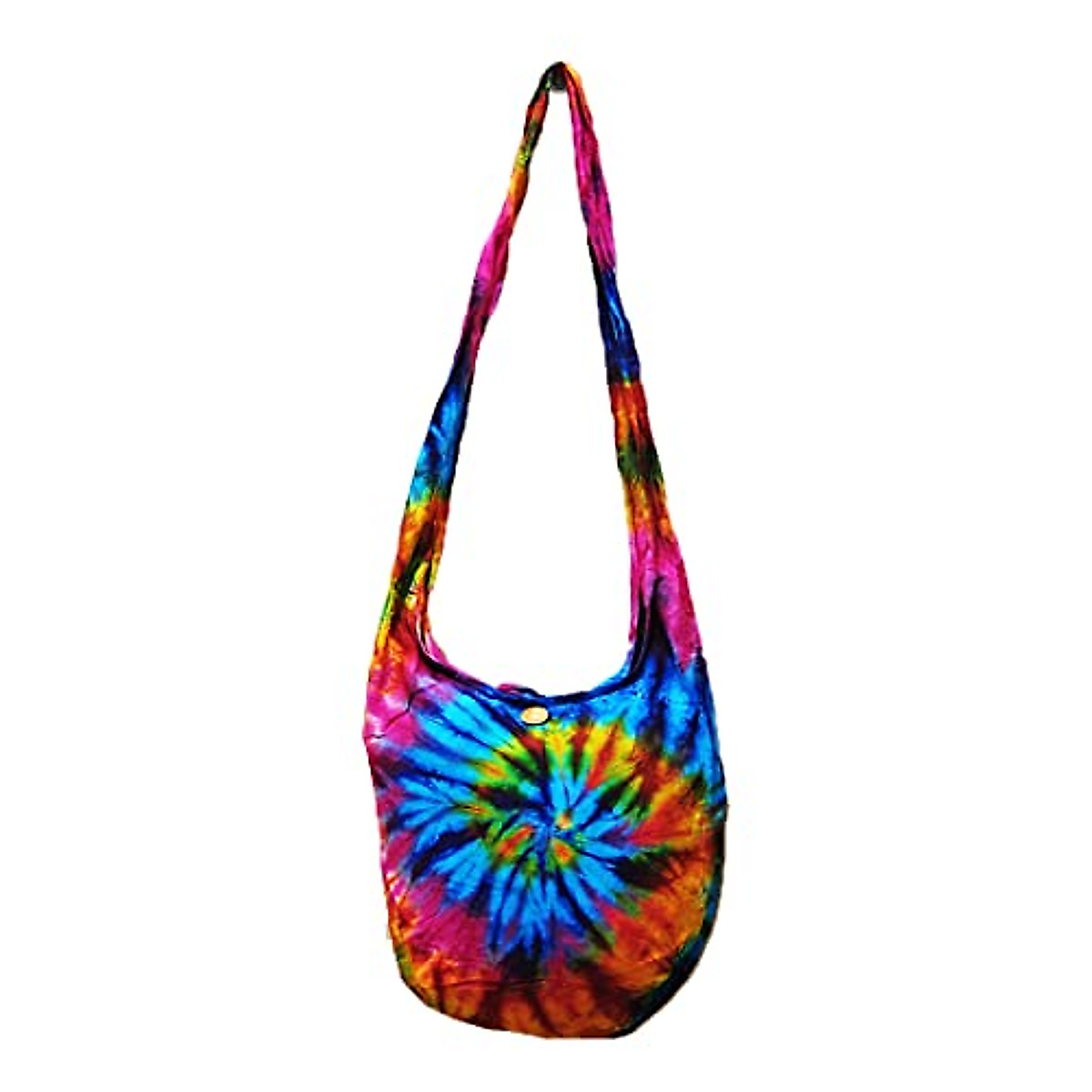 Thai Hippie Tie Dye Hobo Sling Crossbody Shoulder Bag Purse Handmade Zip Mix Pattern Cotton Gypsy Boho Messenger Medium (M2239)