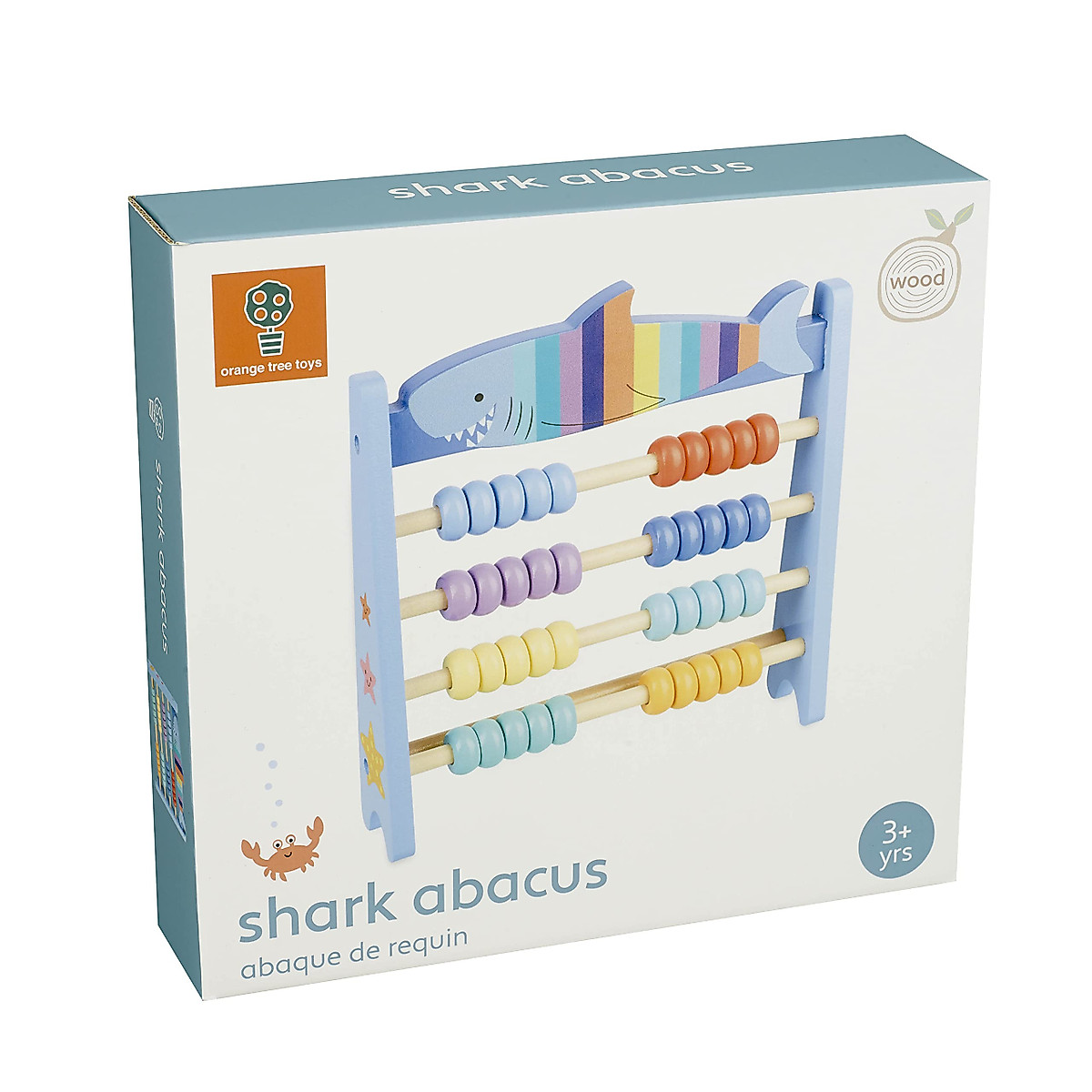 Orange Tree Toys Shark Wooden Abacus | Hand Painted Colorful Wooden Educational Puzzle Toy for Toddlers 3+, Sustainably Made, Perfect for Learning Math and Practicing Counting