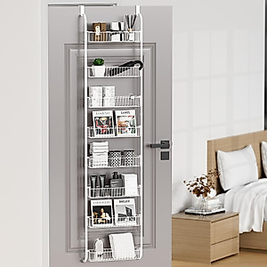 TIMEBAL Over the Door Pantry Organizer, 8-Tier Metal Hanging Rack with 8 Large Baskets, Rust Resistant, White