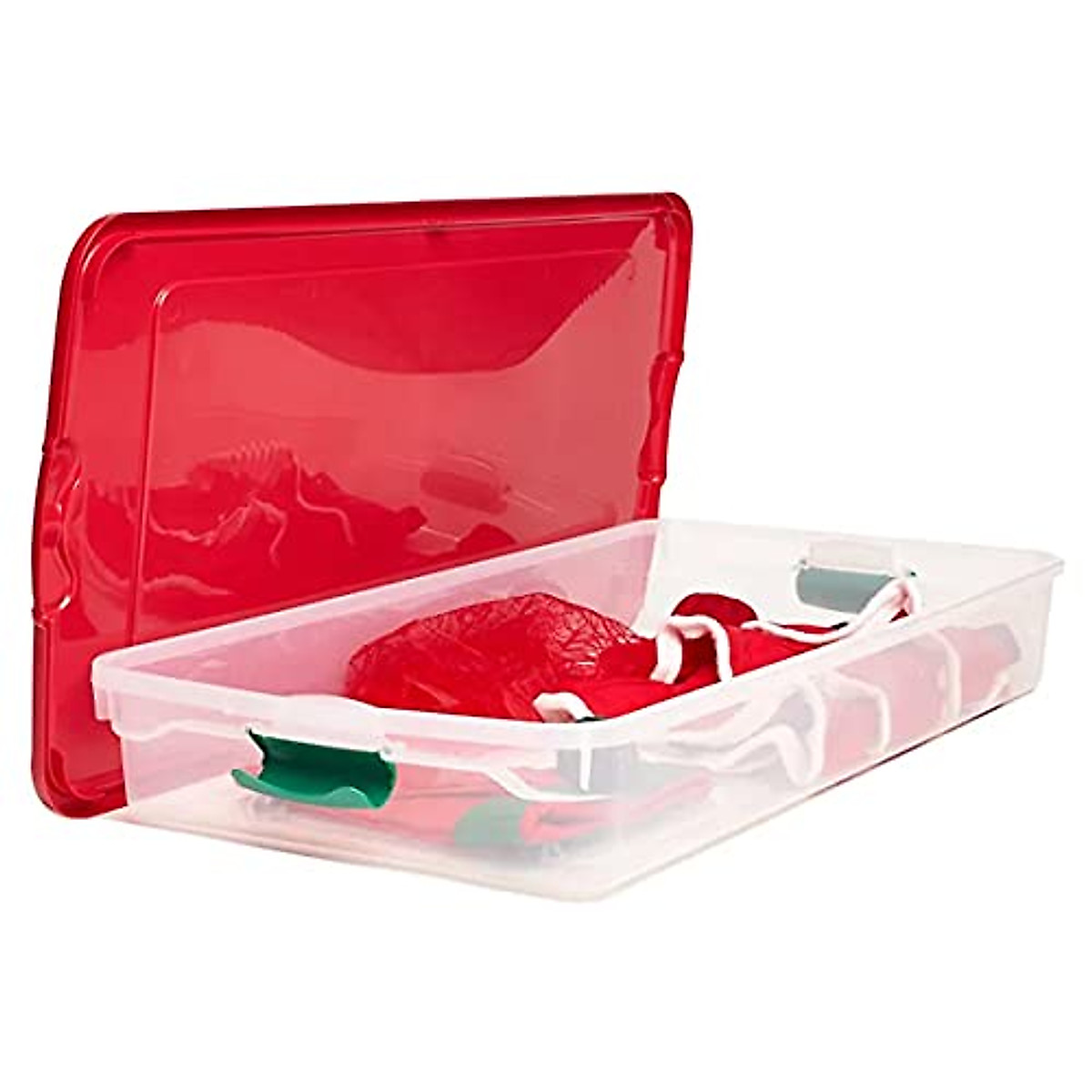 HOMZ 60-Quart Latching Holiday Underbed Durable Storage Organizer Container Box Tote with Easy Grip Handles and Glide Wheels, Clear (2 Pack)