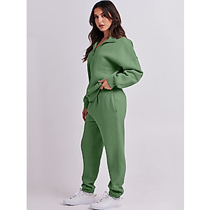 Prinbara Women 2 Piece Outfits Sweat Set 2024 Fall Oversized Sweatshirts Jogger Sweatpants Lounge Sets Tracksuit Dark Green Small