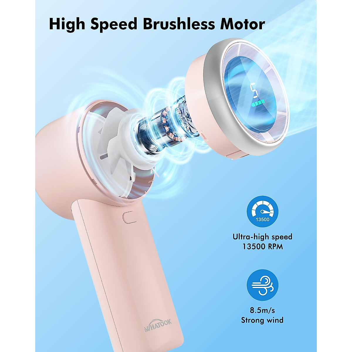 WHATOOK Portable Fan Handheld Mini Fan: High Speed Cooling Fan 10 Hours Battery Life Usb Rechargeable Personal Fan Small Essentials for Women Beach Travel Vacation(Pink)