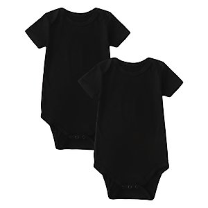 DEFAHN 2PCS Bamboo Baby Rompers Unisex Onsies Solid Short Sleeve Baby Bodysuit 3-6 Months Black