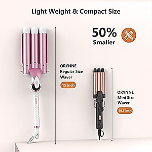 ORYNNE Small Hair Crimper, 1/2 Inch Beach Waves Curling Iron, Mini Hair Waver for Short & Long Hair, Argan Oil Infused 3 Barrel Curling Iron, Fast Heat Up Crimps Hair Iron, Light Weight & Easy to Use