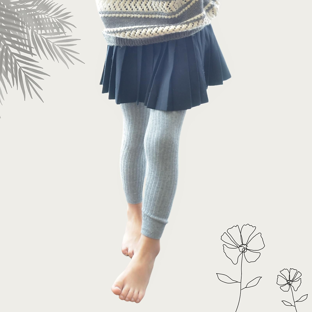 5 Pack Girls Cotton Cable Knit Classic Solid Ankle Leggings Pants Footless Tights 9-11T