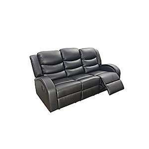 EZLUX 72.5" Leather Sofa 3 Seater, Upholstered Manual Reclining for Home Theater Apartment Living Room Furniture Sets, Black