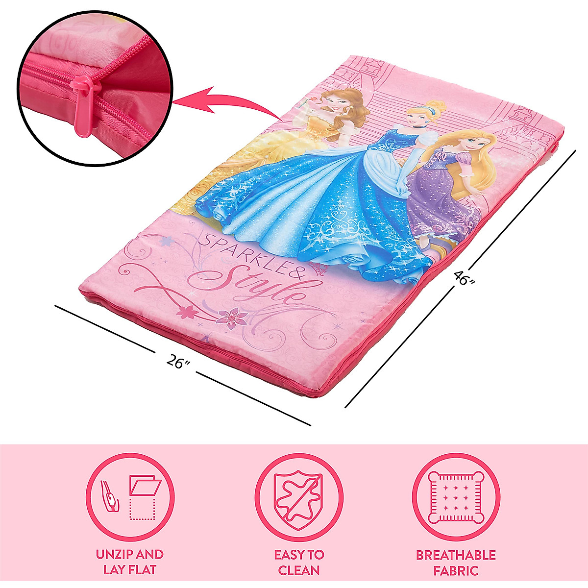 Disney Princess Slumber Bag Set Multicolor, 26x46