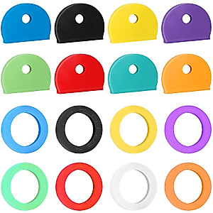 Vibit 16 Pack Key Caps Covers Tags Set Plastic Key Identifier Coding Rings in 8 Assorted Colors, 2 Styles
