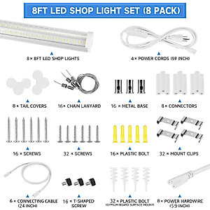 8FT LED Shop Light, U Shape 125W Integrated LED Tube Light, 6500K Clear White, 20000LM Super Bright LED Lighting, Flush Mount/Hanging, Linkable LED Shop Lights for Garage Workshop, Plug&Play, 8 Pack